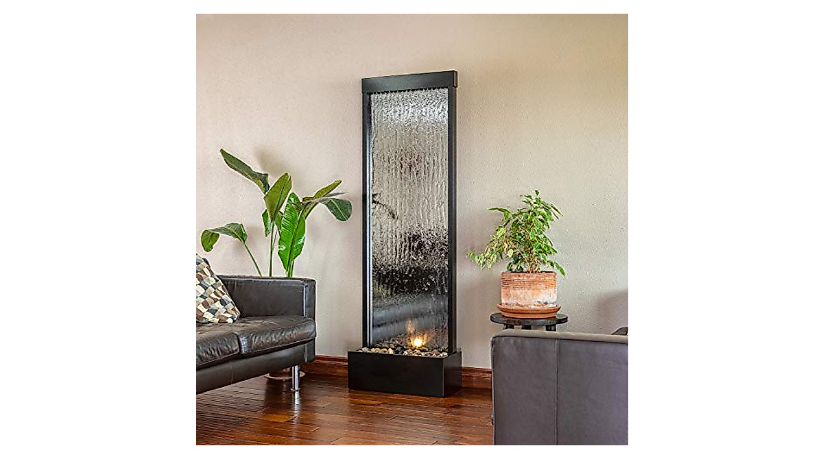 Alpine 72-Inch Silver Mirror Indoor Waterfall Fountain - Relaxing Decor