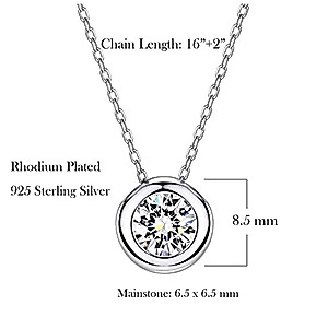 Mints S925 White Gold Plated 1.00 ct (D Color, VVS Clarity) Diamond CZ Bezel-Set Solitaire Sterling Silver Pendant Necklace 16" - 18"