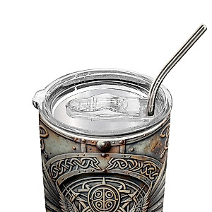 20oz Viking Celtic Warrior Eagle Tumbler, Norse Mythology, Viking Gifts for Men, Coffee Thermos for Men, Stainless Steel Double Wall Vacuum Insulated Coffee Mug, Travel Cup with Lid