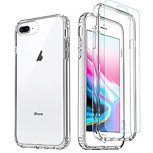 Misscase iPhone 8 Plus Case,iPhone 7 Plus Clear Case,[Tempered Glass Screen Protector] Full Body Protective Shockproof Hard Plastic & Soft TPU Case for iPhone 8/7/6 Plus (5.5 inch) Clear