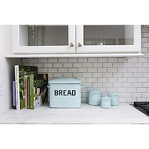 Creative Co-Op Metal Containers with Lids, Coffee, Tea, Sugar (Set of 3 Sizes/Designs) Food Storage, Mint Green