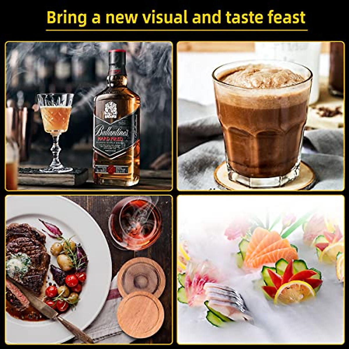 Cocktail Smoker Kit with Torch, 4 Kinds of Wood Chips for Drink Smoker Infuser Kit, Bourbon/Whiskey Smoker Accessories, Old Fashioned Smoker Kit as Ideal Gifts for Men, Dad, Husband