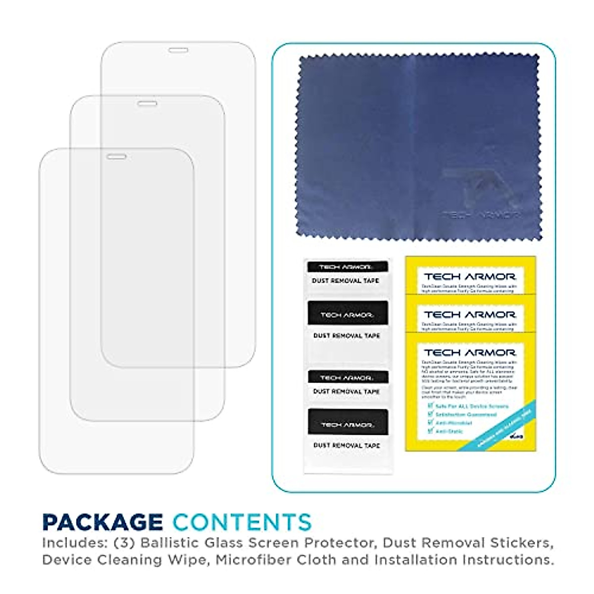 Tech Armor Ballistic Glass Screen Protector for iPhone 12 and iPhone 12 Pro [6.1 Inch] Display 3 Pack Tempered Glass, Case Friendly