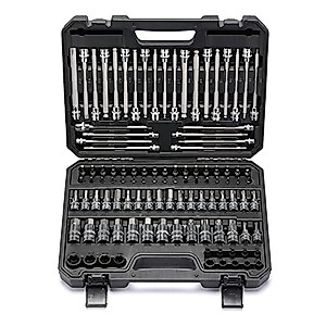 Mayouko 107 Pieces Bit Socket Set, 1/4", 3/8" and 1/2" Drive, Torx/Extra Long Torx/Tamper Proof Torx/Hex/Ball End Hex, SAE/Metric, S2 Steel Bits