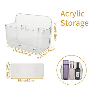 CertBuy 3 Pack Plastic Wall Mount Organizer 7" x 5.5" x 3.7" Adhesive Clear Storage Organize Without Drilling with Self Adhesive Tape Shower Organizer Clear for Bathroom Laundry Kitchen