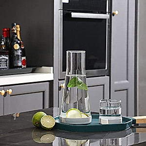 Bedside Water Carafe with tumbler Glass Set for Bedroom Nightstand, Thickened Mouthwash Water Carafe for Bathroom, Clear Glass Carafe with Cup for Night Glass Water Pitcher Set (30 OZ)