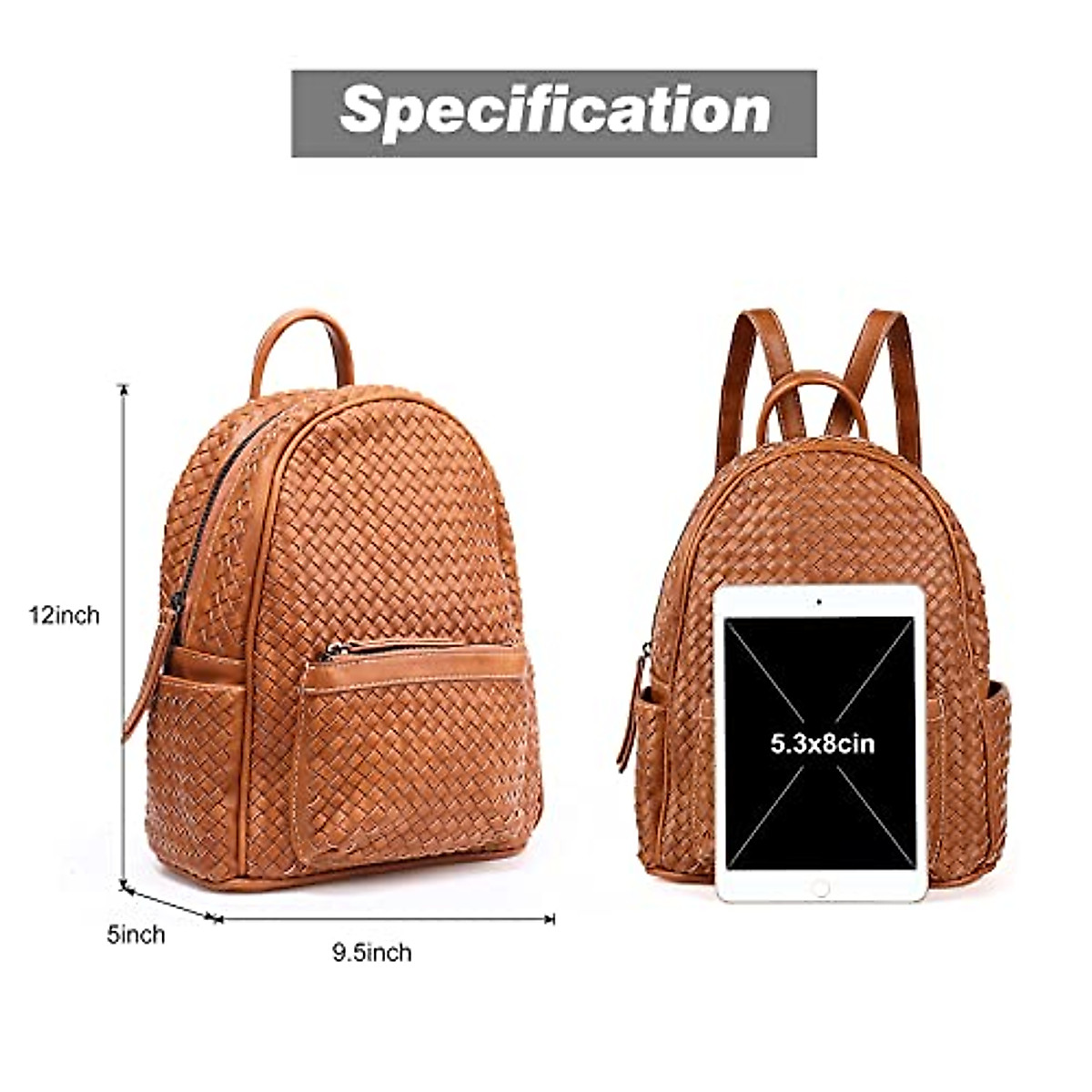 SHOMICO Women Woven Backpack Purse Trendy Stylish Casual Day back Handbag (small camel woven)