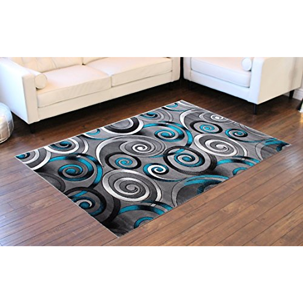 Masada Rugs, Turquoise Grey Modern Contemporary Woven Area Rug, Hand Carved (5 Feet X 7 Feet, Turquoise)