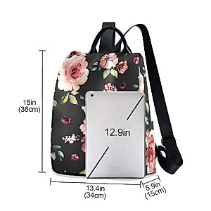 ALAZA Rose Flowers Floral Black Backpack Purse with Adjustable Straps