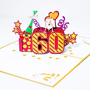 DKT HANDMADE Happy birthday pop up card, 3D Popup Greeting Cards (Happy Birthday Number Age 60th pop up card)