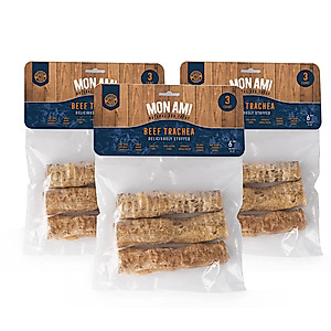 Mon Ami Beef Stuffed Trachea Dog Chews (6 inch, 9 Count) –Trachea Treats for Dogs Made from Grass Fed Beef with Glucosamine & Chondroitin – Natural Dog Treats & High Protein