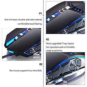 Silent Gaming Mice Mice Portable PC Silent Wired RGB Gaming with 7 Color Backlight PC Computer Gaming Mice for Windows PC Gamers (Black) Mouses Portable Pc Office Pc