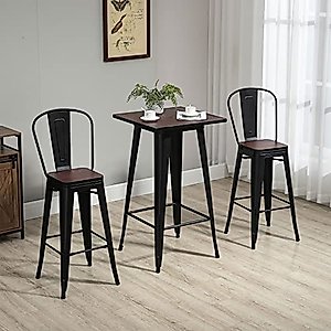 HOMCOM 3 Piece Industrial Dining Table Set, Bar Height Bar Table and Chairs Set with Footrests for Bistro, Pub, Black, and Brown