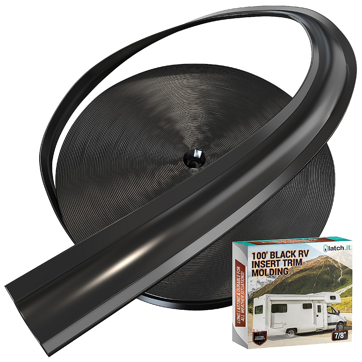 LATCH.IT Trim Molding Insert 7/8" (Black) | 100’ RV Molding Exterior | UV‑Resistant | Ultra‑Durable Vinyl RV Trim | Weatherproof & Flexible