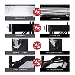 totolot 3-Tier Collapsible Rolling Utility Cart with Lockable Caster Wheels, Metal Storage Cart for Classroom, Office, Bathroom, Black