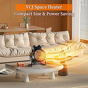 VCJ Portable Space Heater, 1500W/750W Electric Room Heater with Thermostat, PTC Fast Heating Ceramic, Mini Heater with 3 Modes for Patio, Greenhouse, Garage and Indoor Use (Black-Knob)