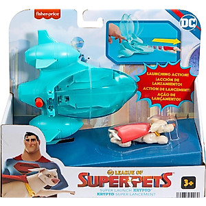 Fisher-Price DC League of Super-Pets Preschool Toy Super Launch Krypto Figure & Invisible Jet Vehicle Set for Pretend Play Kids Ages 3+ Years