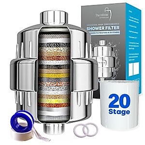 20-Stage Shower Filter Head for Hard Water – High-Output Filtered Shower Head to Remove Toxic Chemicals,Reduce Dry Skin, Dandruff |Best Water Softener Shower Filter for Healthier Hair-Polished Chrome