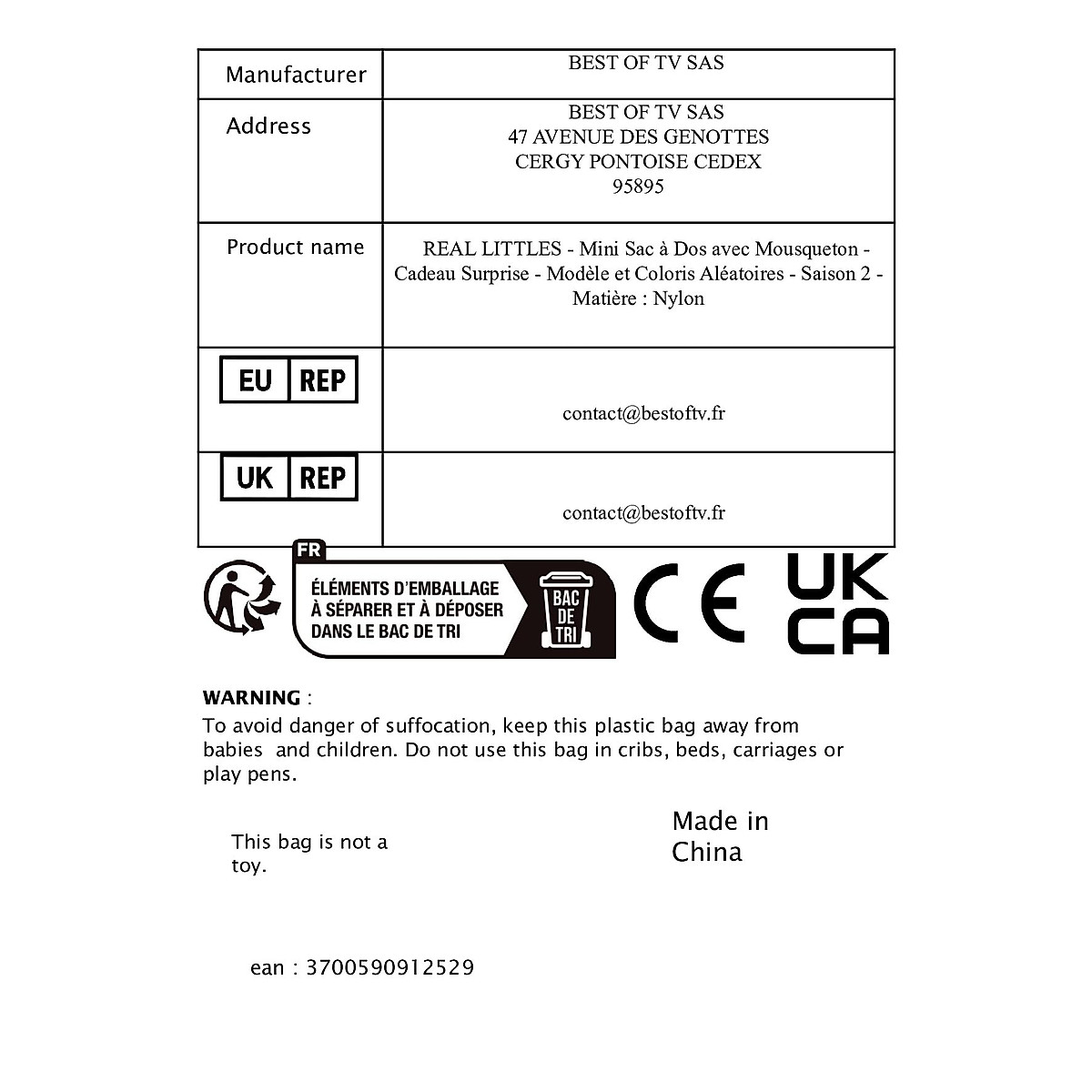 REAL LITTLES RLITTLES01B Mini Backpacks, Multicolored, 8.6 x 12.5 x 5.8cm