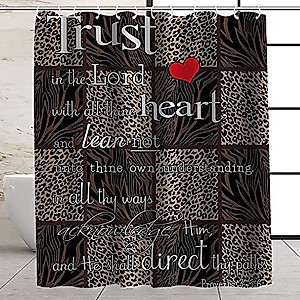 GUDAGUU 4 Pcs Leopard Print Bathroom Shower Sets Includes Brown Shower Curtain Bath Rug U Shape Mat Toilet Seat Cover and Hooks, 71 inch Size Long Bathroom Accessories Decor