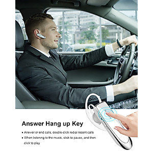 New bee [2 Pack] Bluetooth Earpiece V5.0 Wireless Handsfree Headset 24 Hrs Driving Headset 60 Days Standby Time with Bluetooth Headset for iPhone Android Laptop Truck Driver(White)