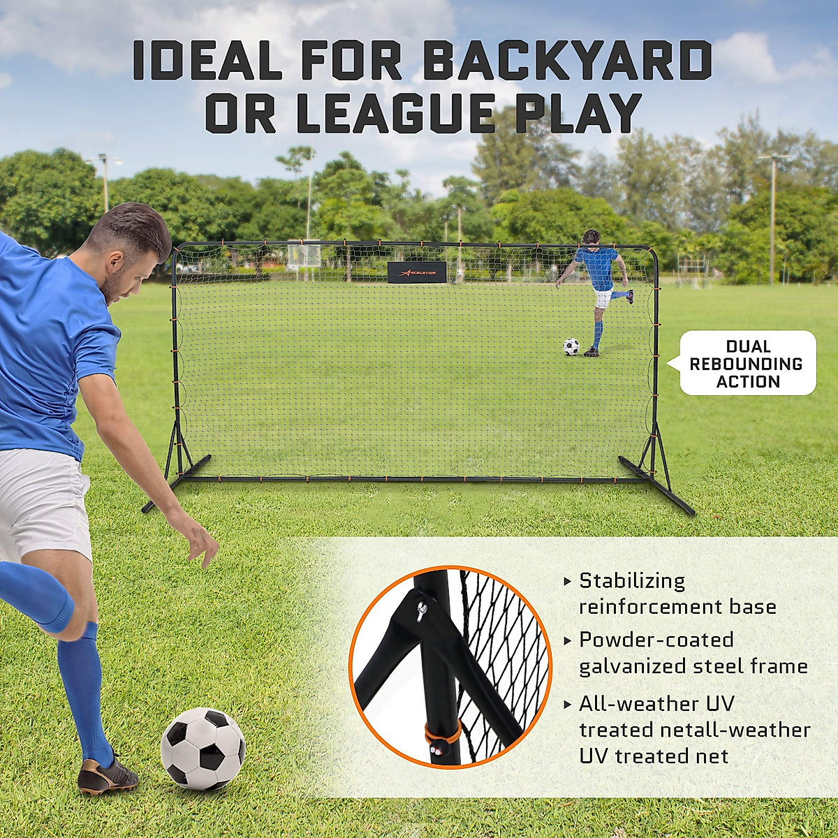 Soccer Rebounder Net Feet Practice Soccer Training Equipment | Portable, Easy Assembly, Steel Frame | Perfect for Practicing Backyard Volley, Solo Training,Kickback, Passing, Pitchback (12x6 Feet)