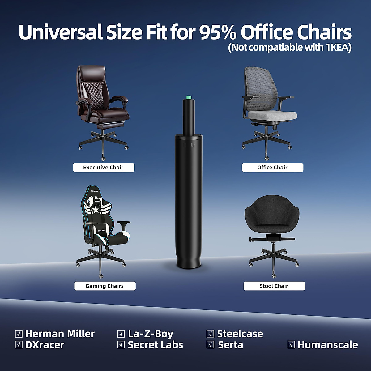 MASTERY MART Office Chair Gas Lift Cylinder Replacement, Hydraulic Pneumatic Shock Piston, Heavy Duty 450LBs/ 204KGs, Universal Size Fits Most Office Chair, 4'' Travel Length, Class 4 (Matte Black)