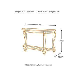 Signature Design by Ashley Norcastle Traditional Half Moon Sofa Table with Beveled Glass Top and Scrollwork Legs, Dark Brown