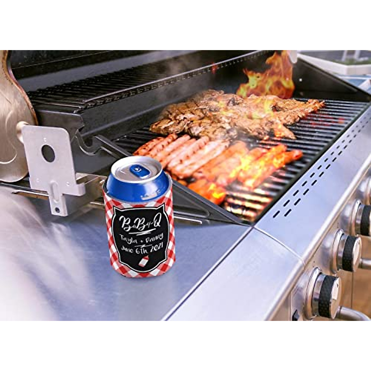 BBQ Baby Shower Decorations BaBy-Q Personalized Text Coolie 24-pack Personalized Can Coolies Red