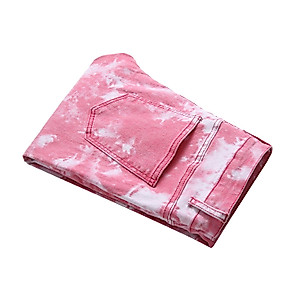 DANT BULUN Men's Fashion Casual Printed Jeans Stretch Skinny Denim Pants(W32,Pink)