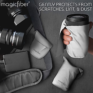 MagicFiber Microfiber Camera Lens Pouches (3 Pack) Ultra Soft Bags with Built-in Cloth for Cleaning and Storing Camera Lenses