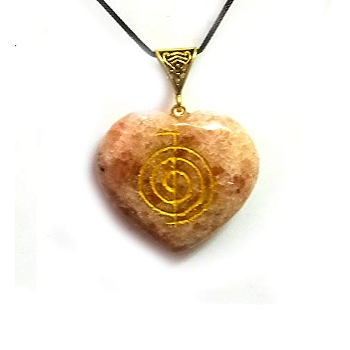 ASTROGHAR Natural Sun Stone cho ku rei Symbol Engraved Heart Shape Pendant for Men and Women
