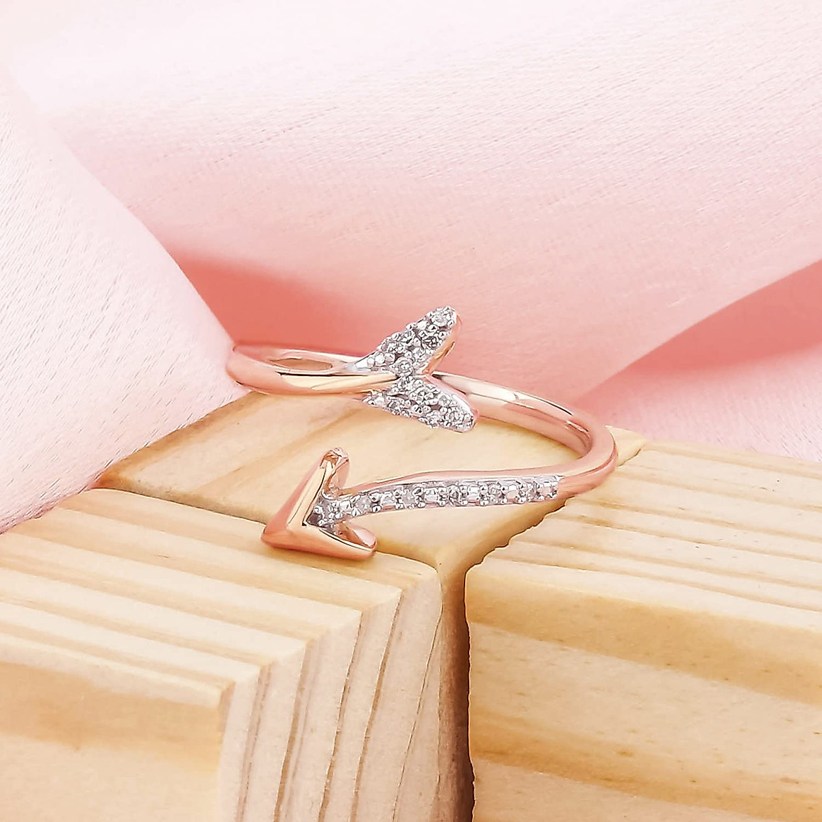 Cali Trove, 1/20cttw Diamond Arrow Ring for Women in 925 Sterling Silver, Women's Split Shank Diamond-Accented Arrow Ring with Round White Diamonds in Yellow Gold-Plated, Rose Gold-Plated or Sterling