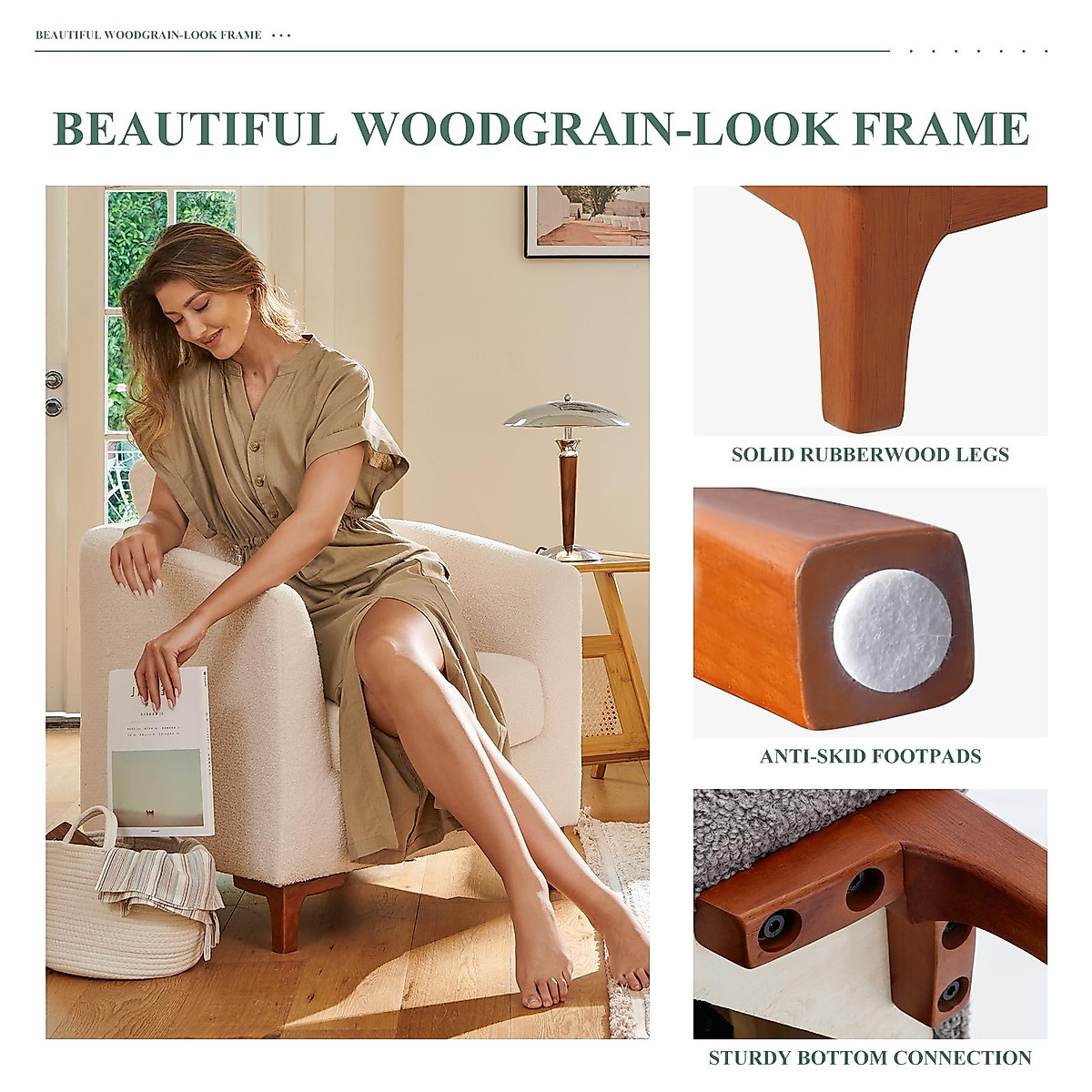 COLAMY Sherpa Accent Chair with Storage Ottoman Set, Upholstered Barrel Arm Chair with Footrest, Modern Living Room Chair with Back Pillow, Cream