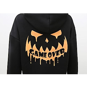 C-ZOFEK Halloween Women Men Long Sleeve Pumpkin Skeleton Pullover Hoodie (XX-Large) Black Orange