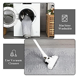 GarveeHome Washable Rugs 8x10 Geometric Diamond Stripes Rug for Living Room Modern Distressed Area Rug for Bedroom Contemporay Office Rug Low Pile Neutral Soft Nursery Rug Non Slip Grey