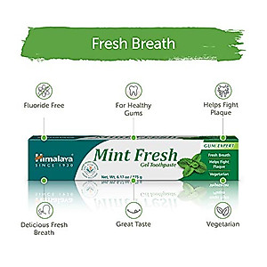 Himalaya Mint Fresh Gel Toothpaste, Fluoride Free to Reduce Plaque & Brighten Teeth, 6.17 oz, 2 Pack