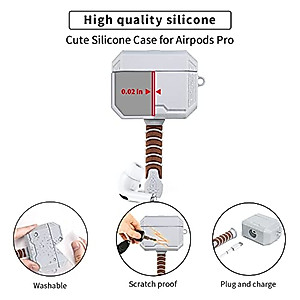 TOLUOHU 6In1 Accessories for Hammer AirPods Pro Case with Keychain, 3D Anime Cute Silicone Cover Fashion Cool Protective Cover Compatible Airpods Pro Ear Hook for Kids -Thor Hammer
