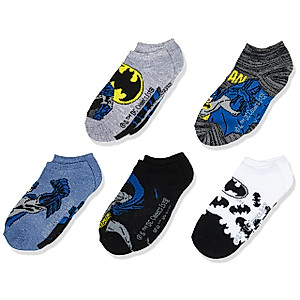 BATMAN boys Batman 5 Pack No Show Casual Sock, Blue Assorted, Shoe Size 3-8 US