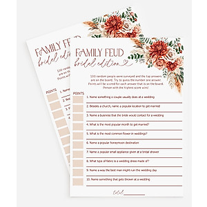 All Ewired Up 50 Bridal Family Feud (50-Cards) Fall in Love, Fun Wedding Shower Decorations Party Rehearsal Dinner Game Activity, Autumn Sienna Burnt Orange Florals