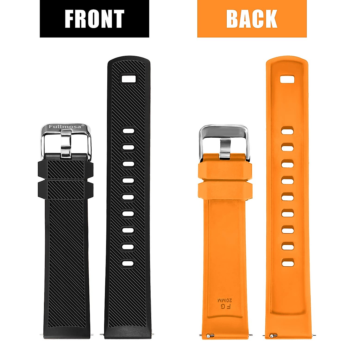 Fullmosa Silicone Watch Band Compatible Samsung Galaxy Watch 4 40mm/44mm and Classic 46mm/42mm, 20mm Watch Strap for Samsung Galaxy Watch 3 41mm/Galaxy Watch Active 40mm, Black/Pumpkin Orange/Silver