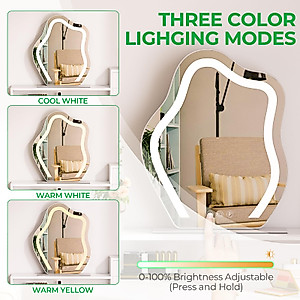 GreenForest White Vanity Desk with LED Lighted Mirror, 31 inch Makeup Vanity with 2 Drawers and Storage Shelves, Small Dressing Table for Women Girl Bedroom, Silver Grey