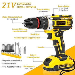 CANBRAKE 21V Tool Kit with Drill, 120PCS 21V Cordless Drill Set with 3/8" Keyless Chuck of Metal & 25+3 Clutch with Impact, 2 x 2.0Ah Battery & Fast Charger, Max Torque 45Nm, 2-Variable Speed