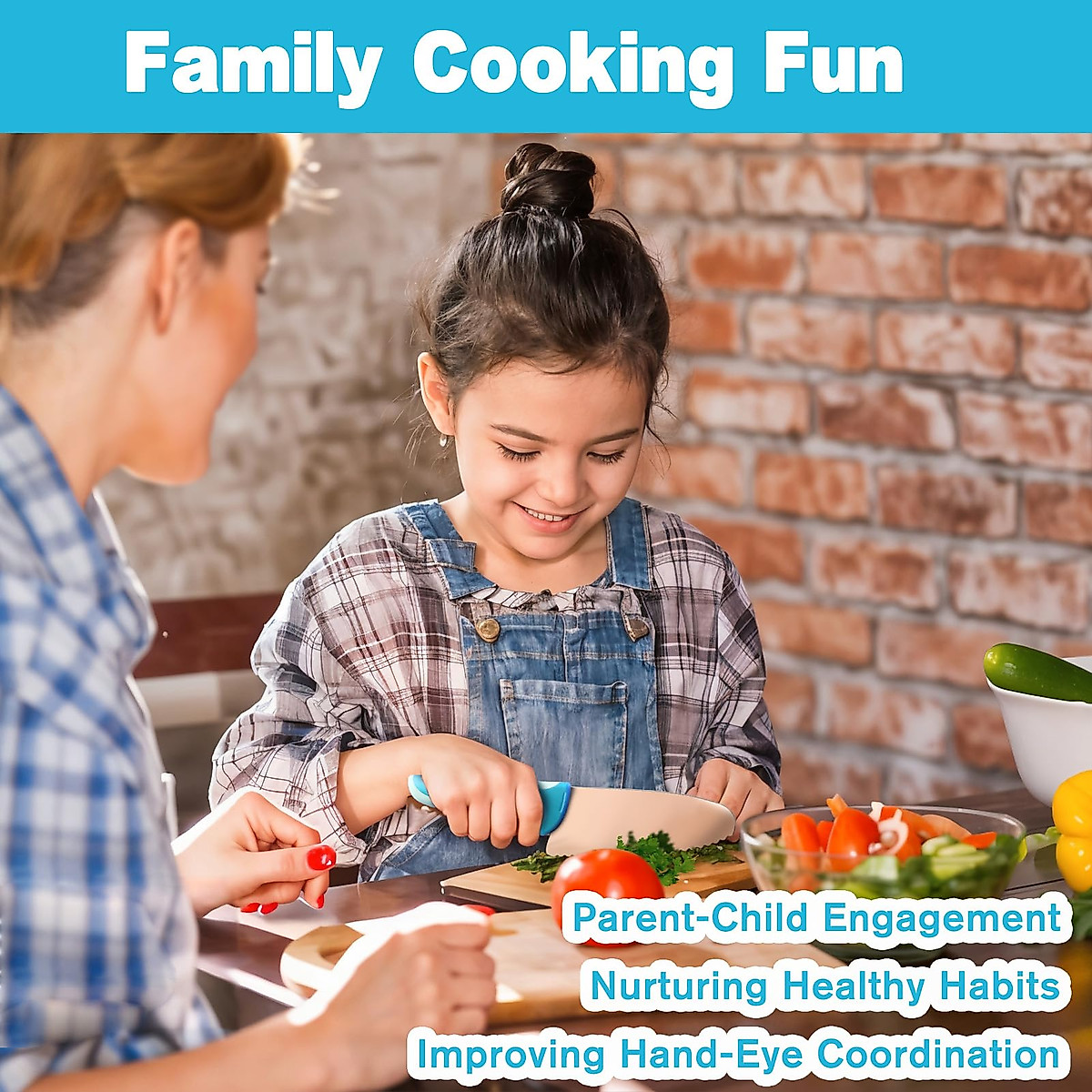 Kibbidea 4 Pcs kids knife set for real cooking, Kids First Cutting Knife Set, Round Tip Kids Friendly Kitchen Knife, BPA-free Stainless Steel Kids Chef Knife to Learn to Cook (Blue)