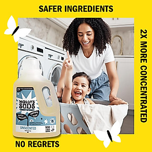 Molly's Suds Liquid Laundry Detergent | Clean Laundry Detergent Soap for Sensitive Skin | 2x Concentrated, High Efficiency (HE) | Unscented - 100 Loads