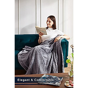 Monbix Faux Fur Throw Blankets Soft Fuzzy Warm, Fluffy Throw Blankets Couch Fleece, Throw Blankets Bed Cozy Machine Washable Plush Thick Comfy Grey Plaid Grid Furry Sofa Textured 380gsm 180gsm 50x60