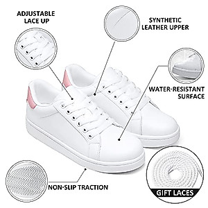 Vepose Women's 8003 Fashion Lace Up Comfortable Casual Tennis Sneakers,White,Size 8M US(CJY8003 White Pink 08)