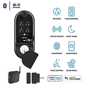 Lockly Vision Elite - WiFi Video Smart Lock with Night Vision Camera, Motion Sensor, Biometric Fingerprint, Voice Control, App Remote Control, Doorbell, Solar Panel, Digital Keypad, Matte Black