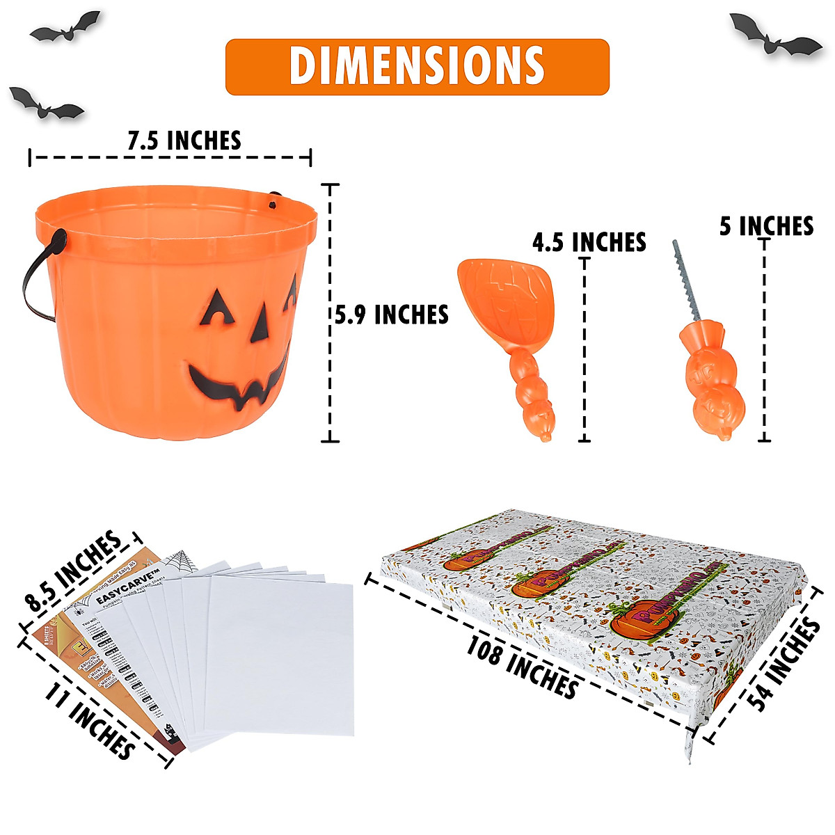 Halloween PumpKin Carving Party Kit – 8 Pcs Knives, Scoops, DIY Stencil Sheets, Gut Buckets & Table Cover – Heavy Duty Pumpkin Carving Kit for Halloween Door Decorations – Designed for 8 people