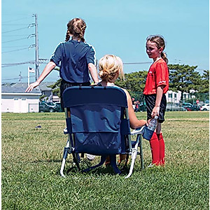 Tommy Bahama Big Boy 4-Position Folding 13" High Seat Backpack Beach or Camping Chair, Aluminum, Navy